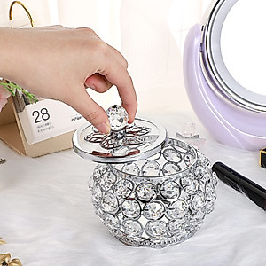 Hipiwe Crystal Jewelry Box with Glass Lid Small Trinket Organizer Mirrored Treasure Box Ring Holder Earrings Necklace Storage Box Keepsake Gift Box for Home Dresser Decor, Silver