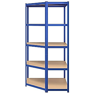 vidaXL Industrial Style Corner Shelf - 5-Layer Storage Unit - Blue Engineered Wood and Galvanized Steel Construction - Fits Any Corner