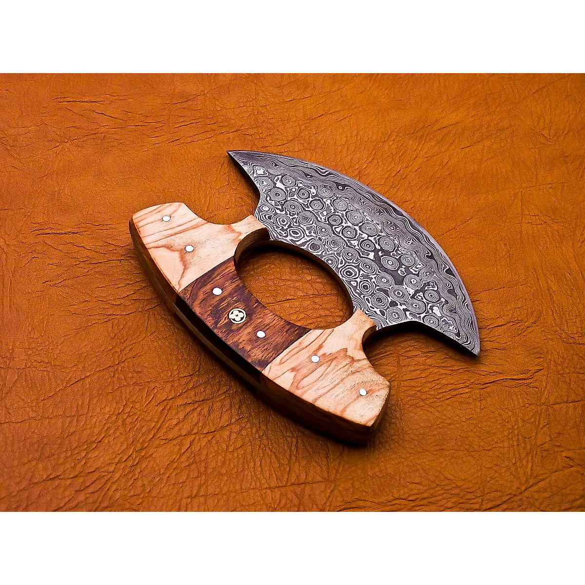 Handmade Damascus Chef Kitchen Ulu Knife Making Custom 100% Handmade Damascus Steel Handle Koa Wood with Leather Sheath B41