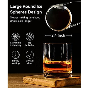 [4 Pack] Longzon Crystal Clear Ice Ball Maker Mold, Ice Cube Tray, Whiskey Ice Mold Large 2.4 Inch, Silicone Round Ice Cube Tray for Freezer, Sphere Ice Mold Maker for Whiskey, Cocktails and Drinks