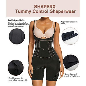 SHAPERX Shapewear for Women Tummy Control Open Bust Thigh Slimmer Body Shaper, SZ2490293-Black-L