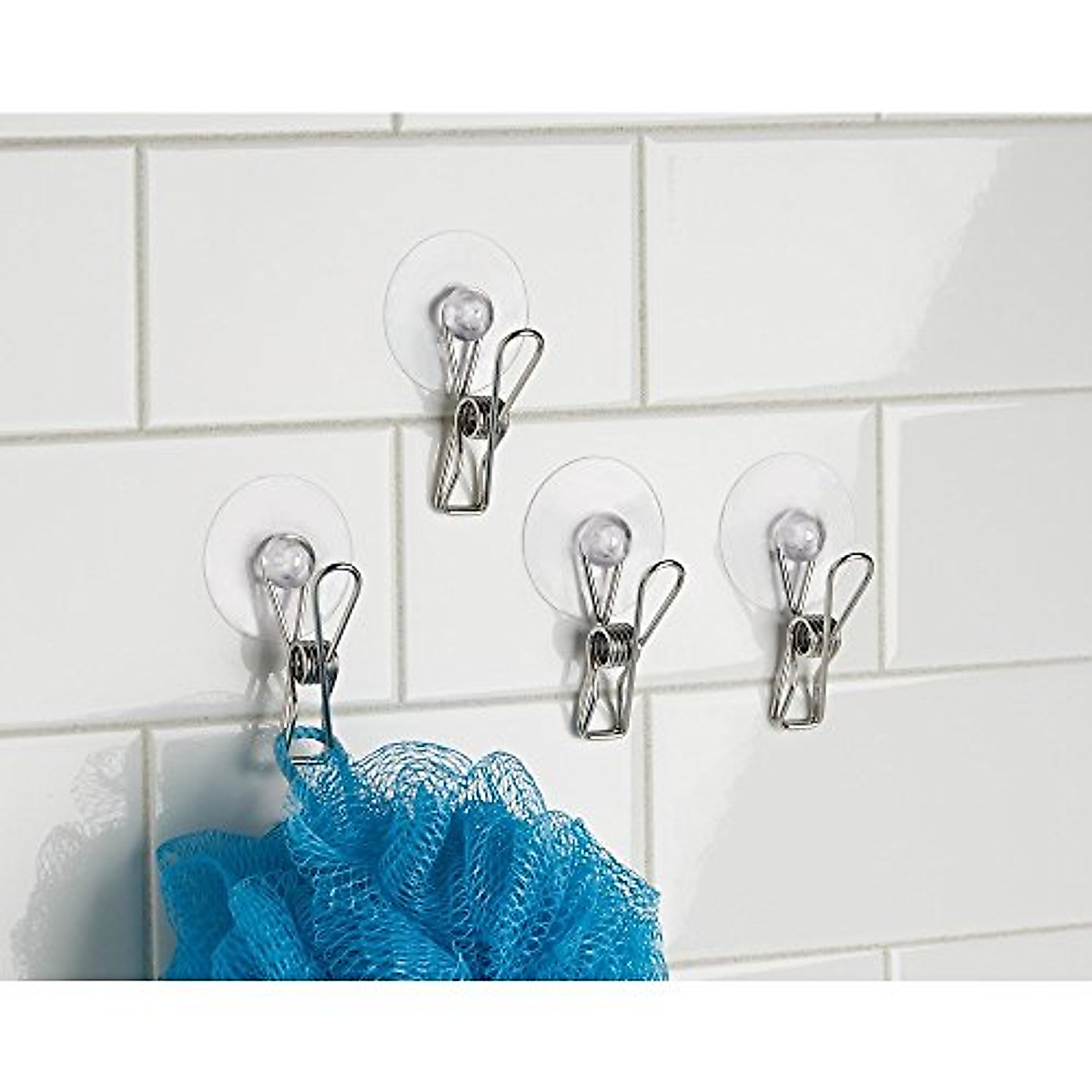 iDesign Forma Suction Shower Clips for Bathroom - Set of 4, Polished Stainless Steel
