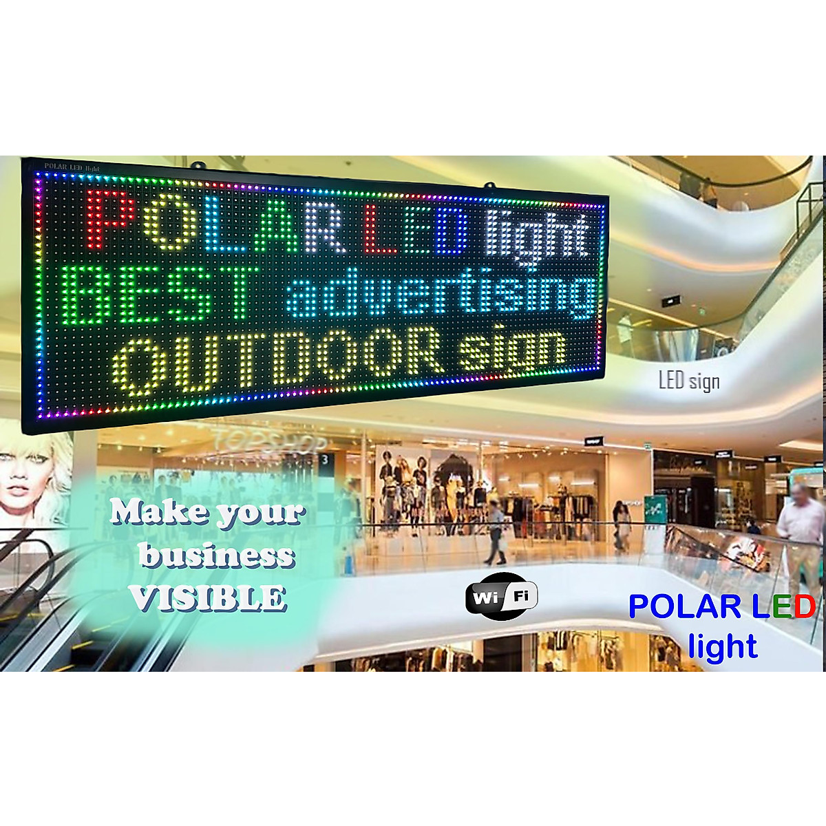 WiFi P6 high Resolution LED RGB Color Sign 40" x 11" with high Resolution P6 128x32 dots and New SMD Technology. Perfect Solution for Advertising