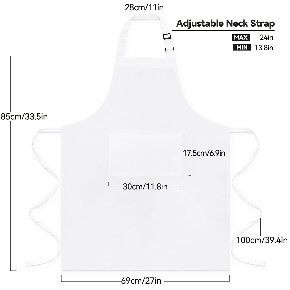 NLUS Extra Large Aprons for Men, Adjustable White Chef Apron for Men Kitchen Cooking Aprons for Women with 2 Pockets, Water & Oil Resistant - 1 PACK