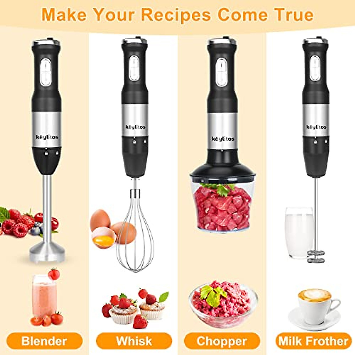 Keylitos 5 in 1 Immersion Hand Blender Mixer, [Upgraded]1000W Handheld Stick Blender with 800ML Beaker,600ML Chopper,Whisk and Milk Frother for Smoothie,Baby Food,Sauces Red,Puree,Soup