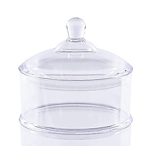 DecorFest 3-Tier Stackable Plastic Candy Jar with Lid Premium Acrylic Plastic BPA-Free, Decorative Canister Organizer Apothecary – 6” Diameter x 12”H - Clear