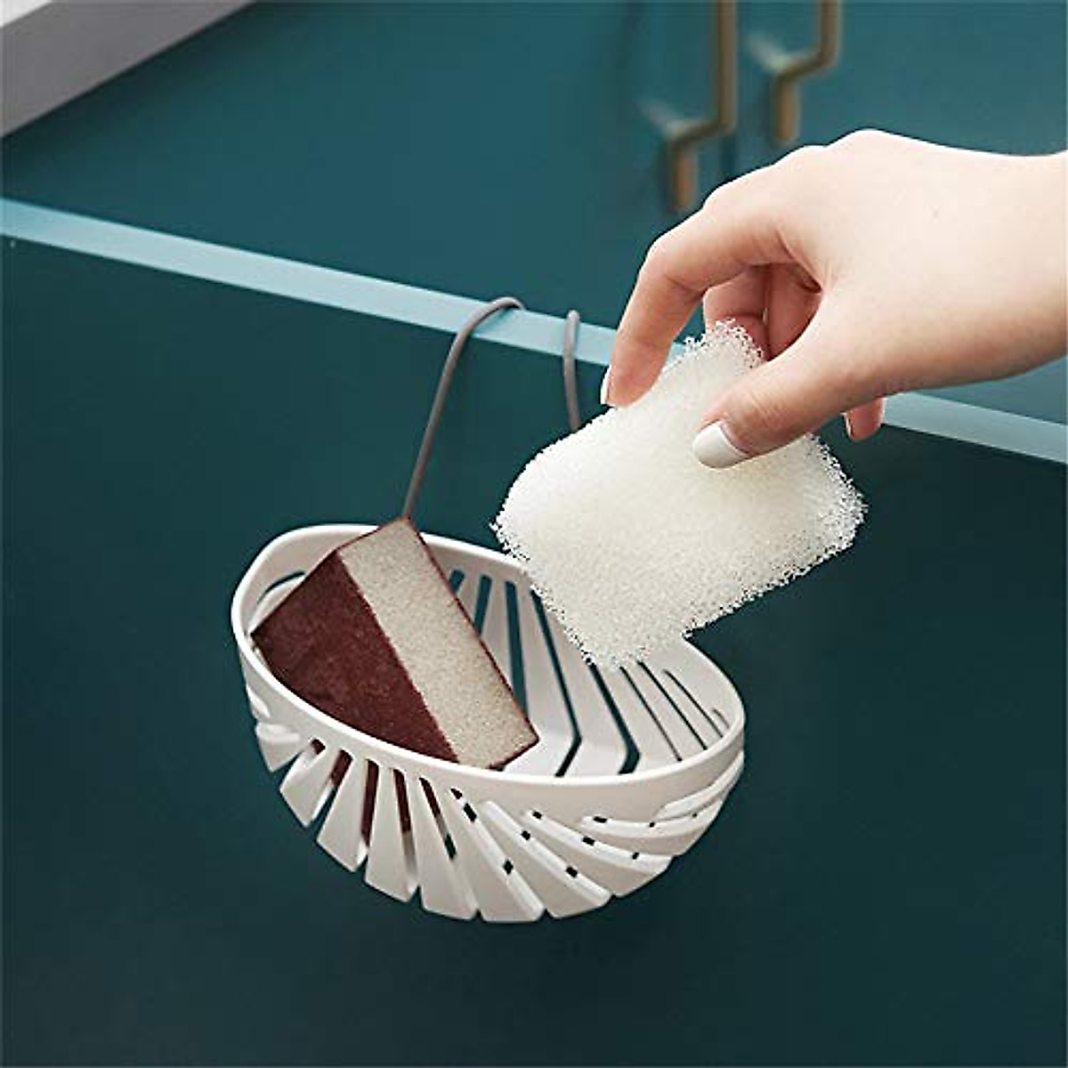 SDUSEIO Kitchen Sink Shelf Soap Sponge Drain Rack Holder Hanging Basket Storage Kitchen Organizer Sink Accessories Sink Caddy for Kitchen Bathroom, (Blue）