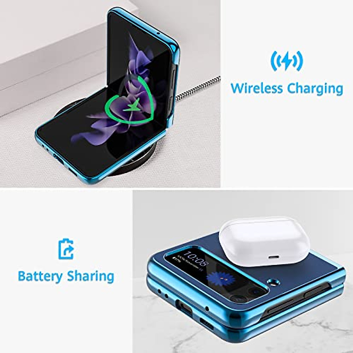 MATEPROX Slim Case for Samsung Galaxy Z Flip 3 5G, Lightweight with Non-Slip Leather Back & Electroplated Frame - Light Blue