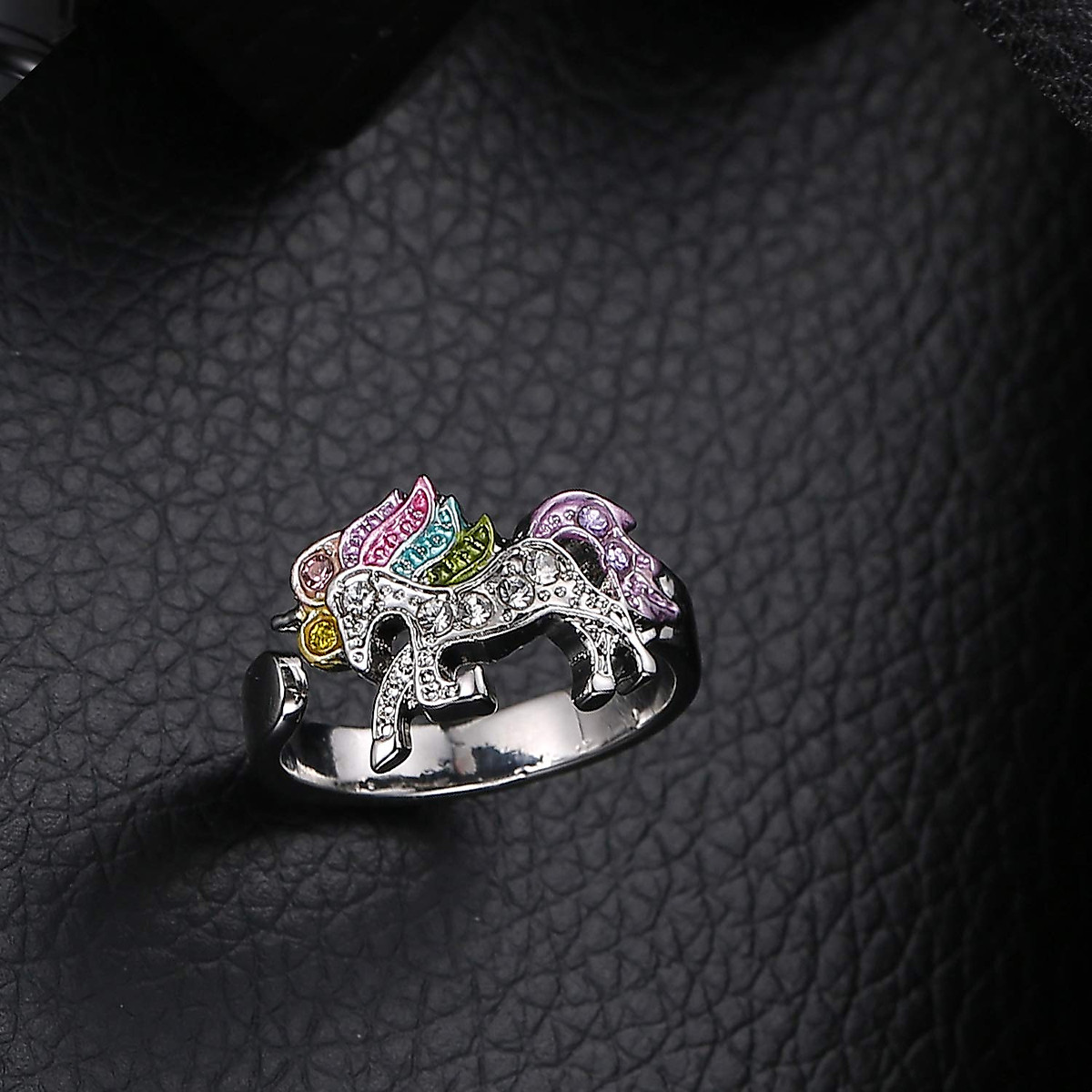 MADAOGO Unicorn Jewelry for Girls Gifts for Granddaughter Adjustable Unicorn Ring Gifts Silver Tone Rainbow Unicorn