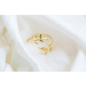 ONDAISY 14K Matte Gold Plated Bff Best Friends Bohemian Boho Jewelry Tree Flower Leaves Laurel Leaf Knuckle Toe Adjustable Band Ring