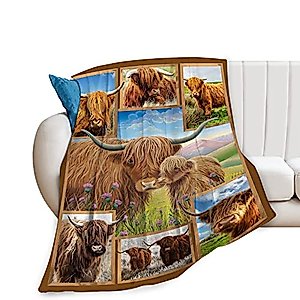 Highland Cow Blanket Farm Cow Decor Animal Throw Blanket Highland Cow Gifts for Women Super Warm Soft Plush Lightweight Fleece Flannel Blanket Winter Couch Sofa Bedding Blanket for Kids Adults 40"x50"