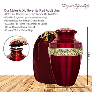 Trupoint Memorials Cremation Urns for Human Ashes - Decorative Urns, Urns for Human Ashes Female & Male, Urns for Ashes Adult Female, Funeral Urns - Red, Extra Large