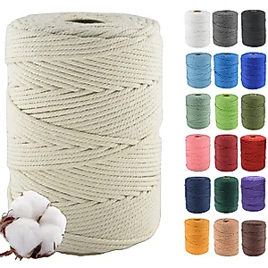 Klhamky 3mm x 547yd Natural Macrame Cotton Cord - 4 Strand Twisted Beige Cotton Cord for Handmade Wall Hanging, DIY, Craft Making, Knitting, Plant Hangers, Decorative Projects