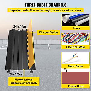 Happybuy 1 Pack of 3-Channel Rubber Cable Protector Ramps Heavy Duty 44000Lbs Load Capacity Cable Wire Cord Cover Ramp Speed Bump Driveway Hose Cable Ramp Protective Cover