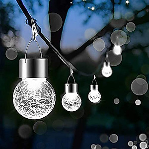 GZKPL Outdoor Solar Light, Waterproof Hanging Lantern Decorative Garden Lights with Cracked Glass & Hook for Patio, Tree, Yard, Camper, Lawn, Pool, Christmas Decor (Cool White)