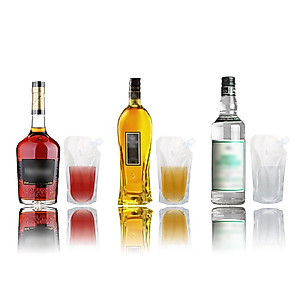 Liquor Plastic Flasks Concealable And Reusable Cruise Sneak Flask Drink Pouches Drinking bags with Funnel (8OZ-6PCS)