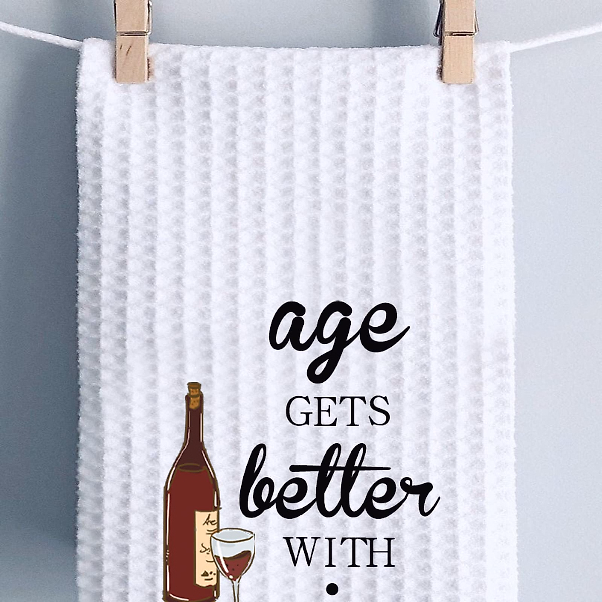 PWHAOO Funny Wine Kitchen Towel Age Gets Better with Wine Kitchen Towel Wine Party Kitchen Towel (Age GETS Better T)