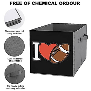 I Love Football Large Cubes Storage Bins Collapsible Canvas Storage Box Closet Organizers for Shelves