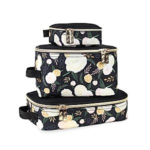 Chelsea + Cole for Itzy Ritzy Packing Cubes – Set of 3 Floral Packing Cubes or Travel Organizers; Each Cube Features a Mesh Top, Double Zippers and a Fabric Handle; Floral