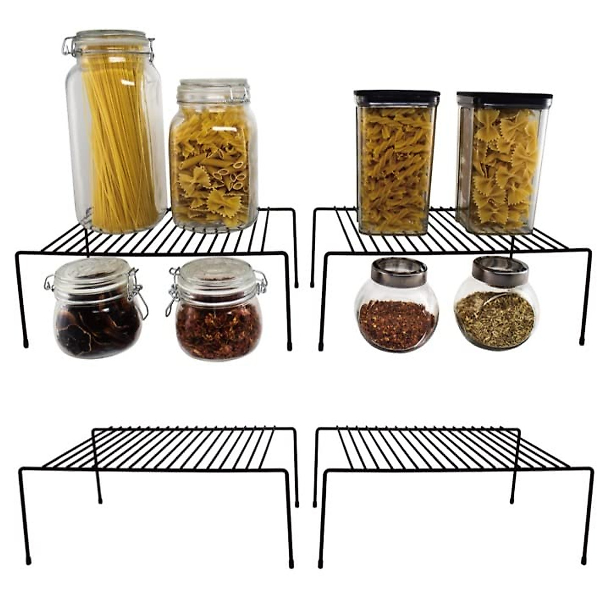 COMELYJEWEL 4pcs/pack Medium - L 13" x W 9" x H 5.1" Non-Slip Feet Black Cabinet Storage shelves Shelf organizer Rack Steel Metal Wire Counter & Pantry Home Kitchen Drawer Organizer , Medium