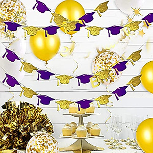 Graduation Party Decorations Purple Gold 2023 NYU Graduation Decorations 4pcs Graduation Hat Banner Garlands Glitter Purple Gold for 2023 Graduation Party Supplies