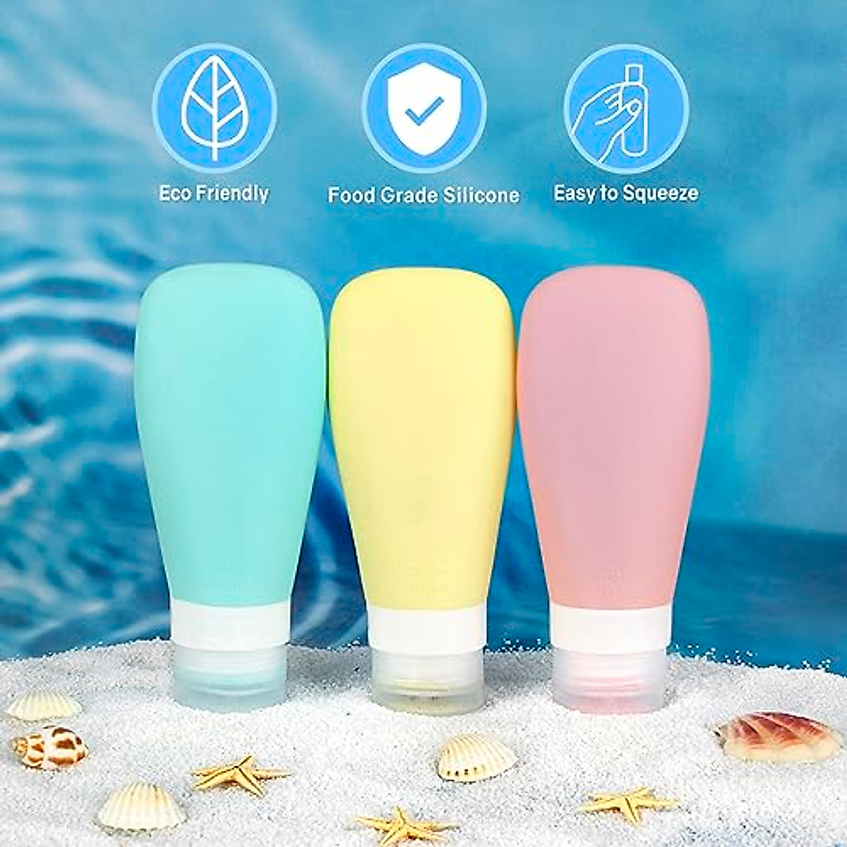 Silicone Travel Bottles for Toiletries TSA Approved Travel Size Containers Set 3 Pack Portable Leak Proof Refillable Cosmetic Squeeze Bottles Shampoo Hair Conditioner Body Lotion Bath Shower Gel