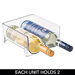 mDesign Stackable Plastic 2 Bottle Refrigerator Wine Rack - Kitchen Storage Organizer Holder for Storing Champagne, Wine, and Water Bottles - Stacking Wine Bottle Organizer for Fridge - 2 Pack - Clear