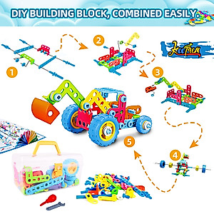 keefun Building Toys for Kids Ages 4-8, STEM Toys 6 in 1 Engineering Building Blocks Set, 118 Pieces Educational Construction Kit with Storage Box, Gifts for Kid Ages 4 5 6 7 8 Year Old Boys Girls