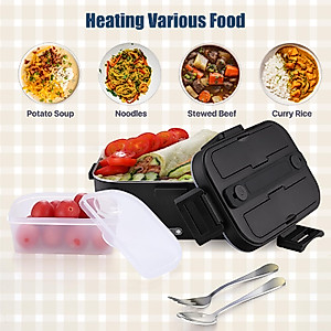 Nifogo Electric Lunch Box Food Heater 75W Portable Heated Lunch Box for Adults 3 in 1 Portable Food Warmer 110V/12V/24V, with 1,8L Removable Stainless Steel Container & Bag(Black)