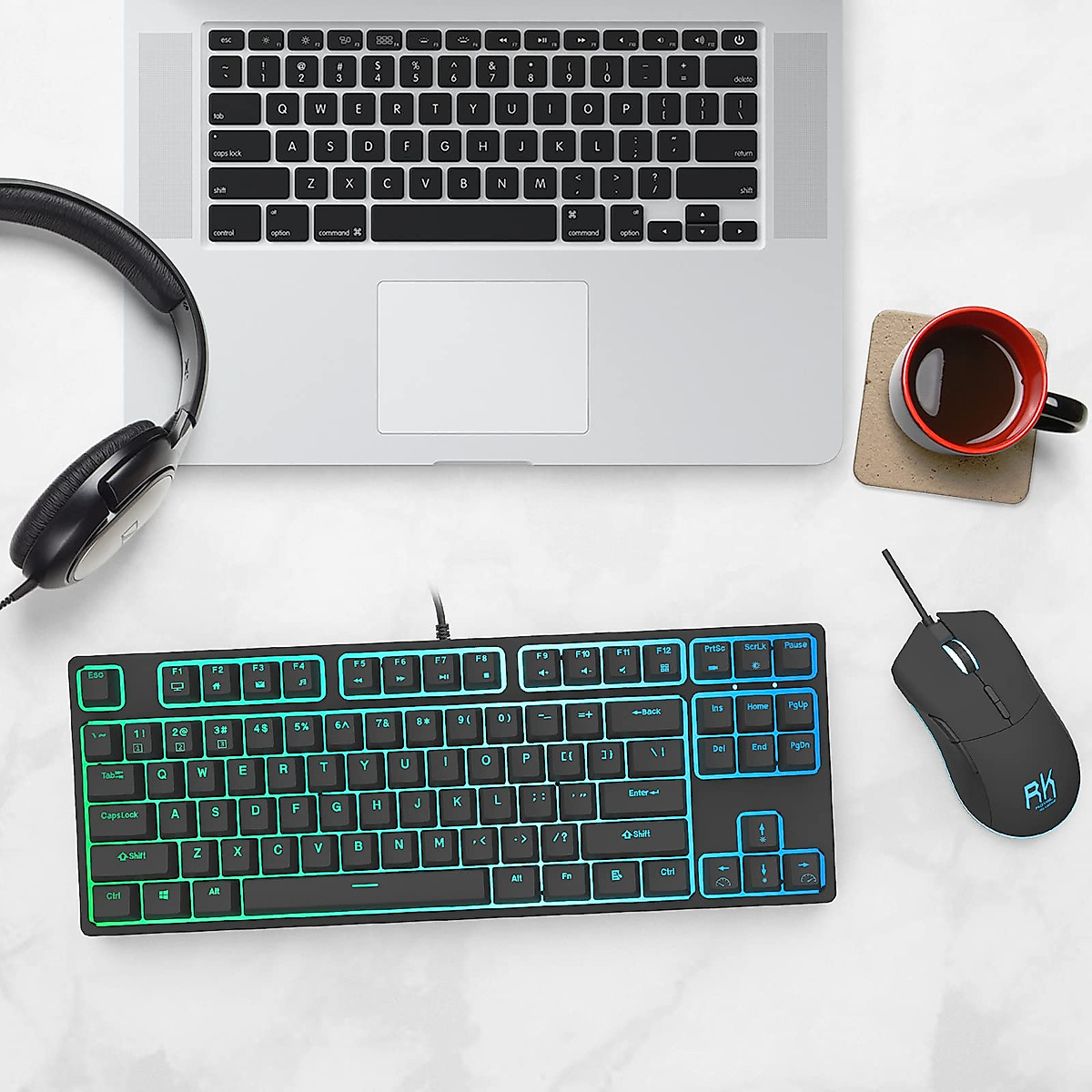 RK ROYAL KLUDGE RK987 Gaming Keyboard and Mouse, Wired Mechanical Keyboard 87 Keys and RGB Gaming Mice Combo, Programmable Computer Desktop Gaming Accessories, Brown Switches-Black Set