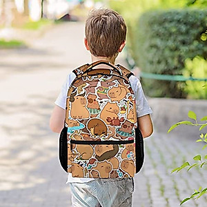 PAKKITOP Capybara Backpack for Girls Boys, 16" Cute Backpack for School, Brown Print Lightweight Bookbag for Students, Gifts for Capybara Lovers