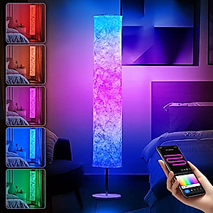 YIEONSHION RGB Color Changing Led Floor Lamp, Smart Lamp Alexa APP Control, Modern Floor Lamp with DIY Mode, Music Sync and White Fabric Shade, Standing Lamp for Living Room Bedroom Game Room