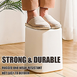 DoxiGlobal Slim Plastic Trash Can with Wood Lid Wastebasket Waste Bin Little Garbage Container Bin White for Home Office Bathroom Kitchen Living Room (Rectangle-3.4Gal)