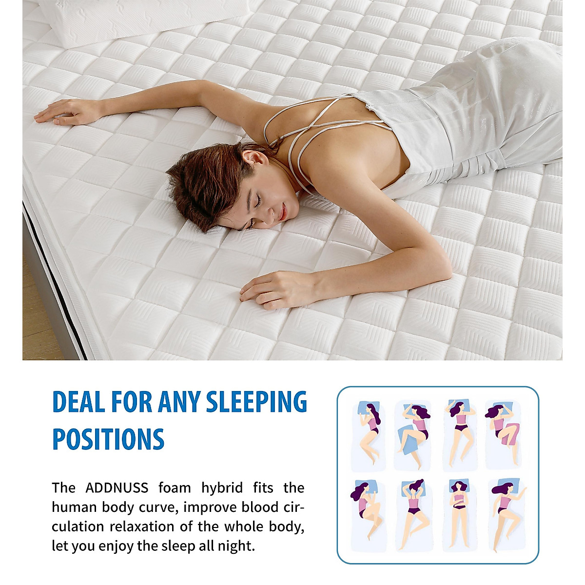 ADDNUSS Full Mattresses,Hybrid 12 Inch Full Mattress in a Box,Memory Foam & Individually Pocket Spring for Pain Relief,Medium Firm Black Full Mattress,Pressure Relief,Certified.