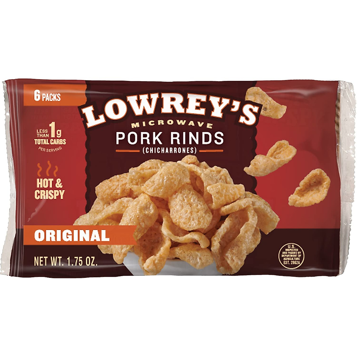 Lowrey's Bacon Curls Microwave Pork Rinds (Chicharrones), Original, 1.75 Ounce (Pack of 6)