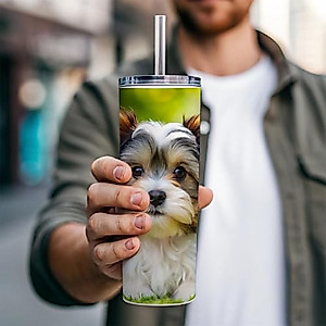 Biewer Terrier Dog Puppy Photo Skinny Tumbler 20oz with Straw Insulated Water Bottle Gift