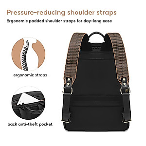 FULL DESIGN Travel Laptop Backpack for Women, 14 inch Water Resistant Computer Backpack, Fashion Daypack Shoulder Bag for Work School (Black)