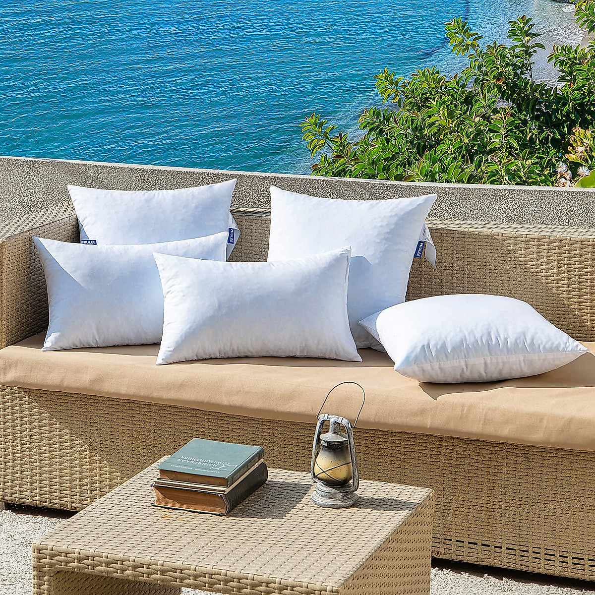 MIULEE 12 x 20 Pillow Inserts - Pack of 4 Water Resistant Shredded Memory Foam Outdoor Pillows - Decorative Premium Pillow Forms Stuffer for Couch Patio Furniture Living Room