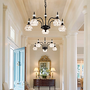 WJShome 5-Light Vintage Black Crystal Chandeliers for Dining Room,Antique Victorian Chandelier,Modern Farmhouse Hanging Pendant Light Fixtures,for Living Room Bedroom Kitchen Island Foyer Entryway