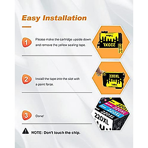 220XL Ink Cartridges Remanufactured Ink Cartridge Replacement for Epson 220 XL T220XL to use with WF-2760 WF-2750 WF-2650 WF-2630 XP-420 XP-320 XP-424 (2 Black, 1 Cyan, 1 Magenta, 1 Yellow 5 Pack)