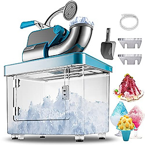 Topdeep Commercial Ice Crusher, 110V Electric Snow Cone Machine ETL Approved, 440LBS/H Snow Cone Maker with Dual Blades, Stainless Steel Shaved Ice Machine or Home and Commercial Use