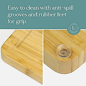 Brimley Bamboo Wood Cutting Board - Wooden Cutting Board with Containers and Lids for Food Storage - Over Edge Hanging Cutting Boards for Kitchen with Anti-slip Feet - Home and Kitchen Gadgets