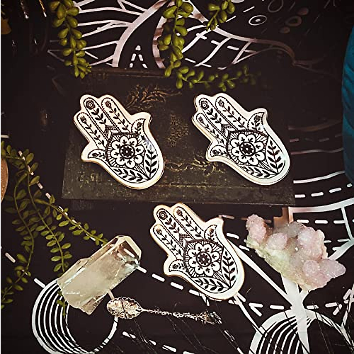 MADE BY LUCKY Jewelry Dish Trinket Dish Ring Dish Ceramic Hamsa Evil Eye Hand of Fatima Holder Key Ashtary Trinket Plate Bowl Small Boho Home Decorative Cute Decor Jewelry Tray Dish Gift Mom Brithday