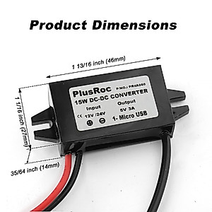 PlusRoc Waterproof 12V/24V to 5V Converter DC-DC Step Down Module Power Adapter Compatible with Ring Keypad, Cellphone, Car (Micro USB Connector)