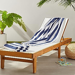 Amazon Basics Cabana Stripe Beach Towel, Pack of 4, Navy Blue, 30 in x 60 in