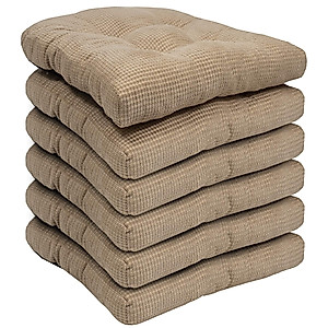 Sweet Home Collection Chair Cushion Crushed Memory Foam Pads Premium Slip Non Skid Microdot Rubber Back Tufted 16" x 16" x 3.25" Thick Seat Cover, 6 Pack, Taupe