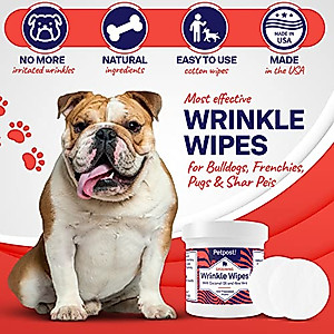 Petpost | Bulldog Wrinkle Wipes for Dogs - Natural Coconut Oil Formula Cleans and Soothes Pug Wrinkles and Folds - 100 Ultra Soft Cotton Pads