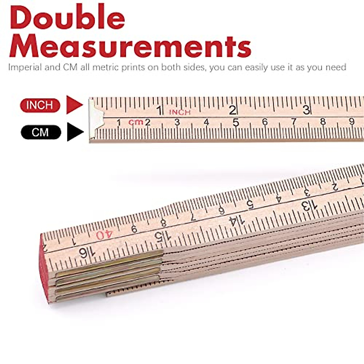 Jeemiter Wood Folding Rule, 6.5FT 2M Foldable Ruler with Inch and Metric Measurements for Carpenters