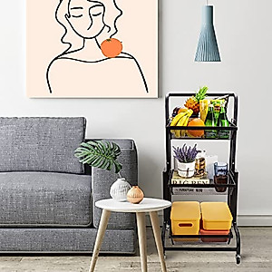 UPGLOW 3-Tier Metal Rolling Utility Cart, Adjustable Kitchen Storage Cart with Removable Mesh Baskets, Storage Trolley with Handle and Lockable Wheels for Kitchen, Bathroom, Office, Coffee Bar