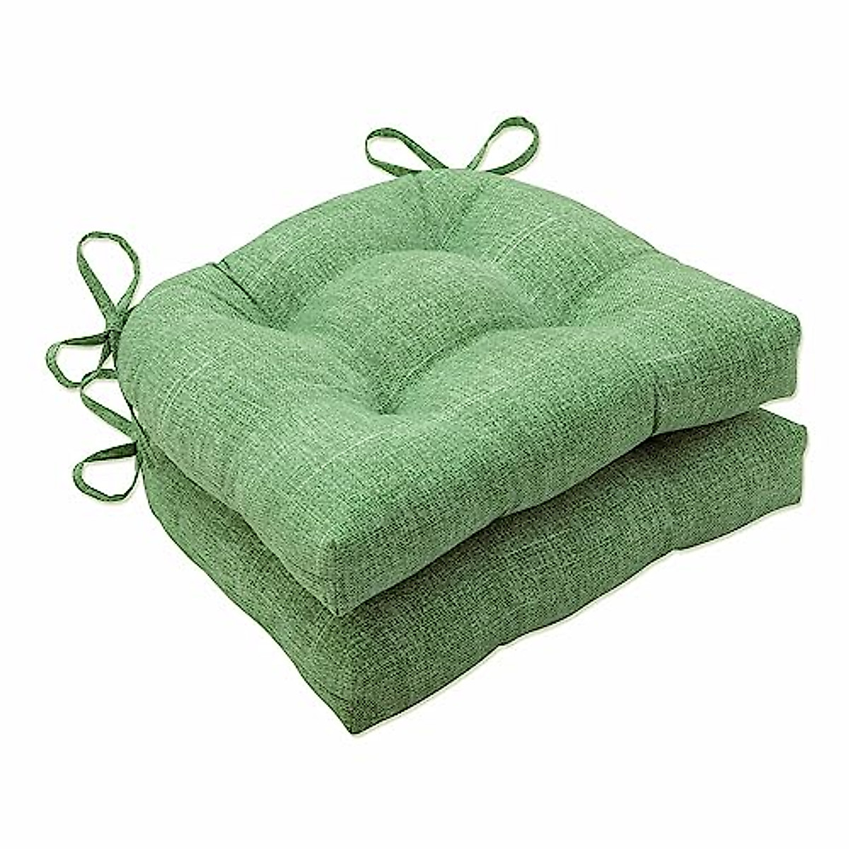 Pillow Perfect Tory Solid Indoor/Outdoor Reversible Patio Chairpad with Ties Weather and Fade Resistant, 15.5" x 16", Green, 2 Count